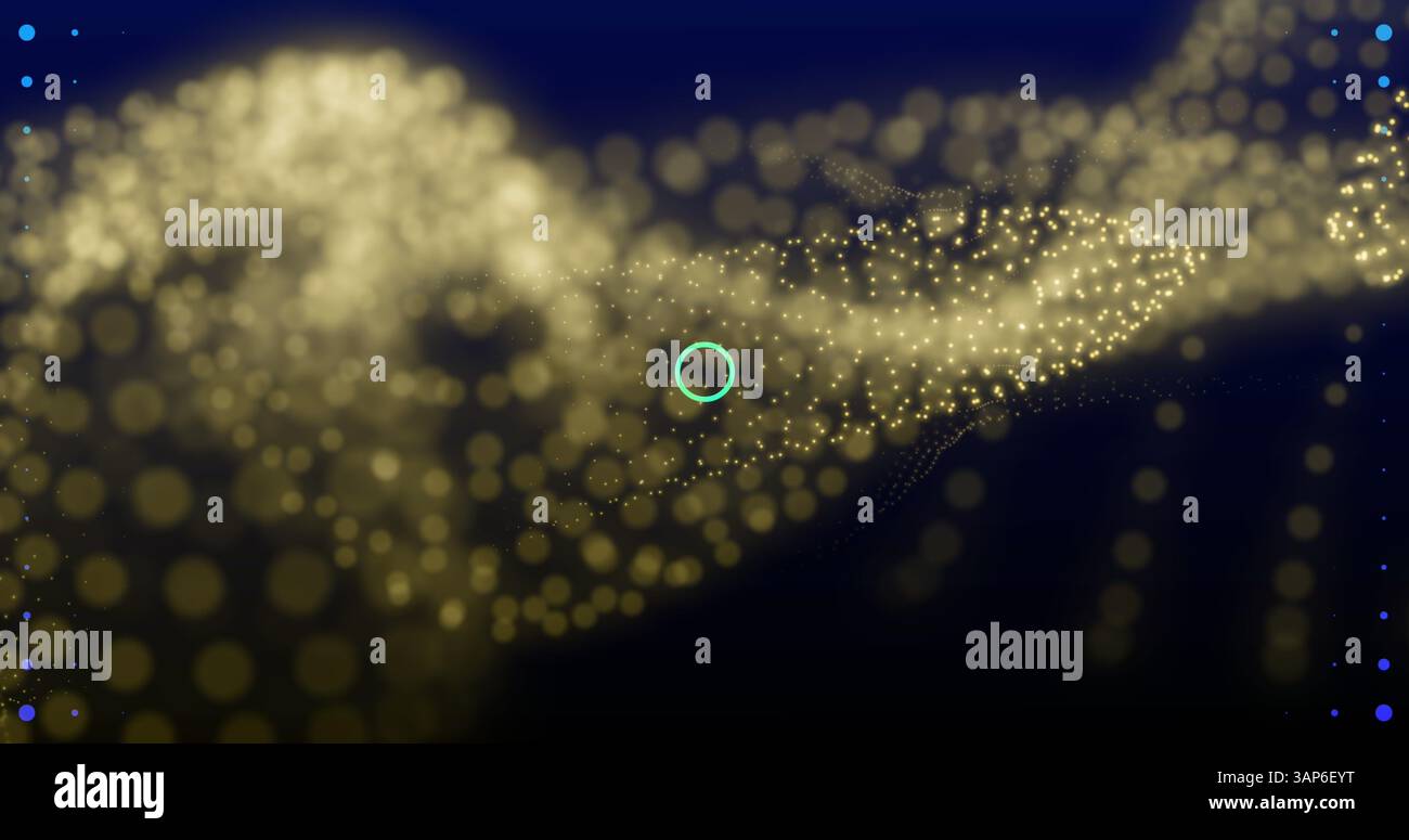 Image of moving glowing lights and waves over black background. color ...