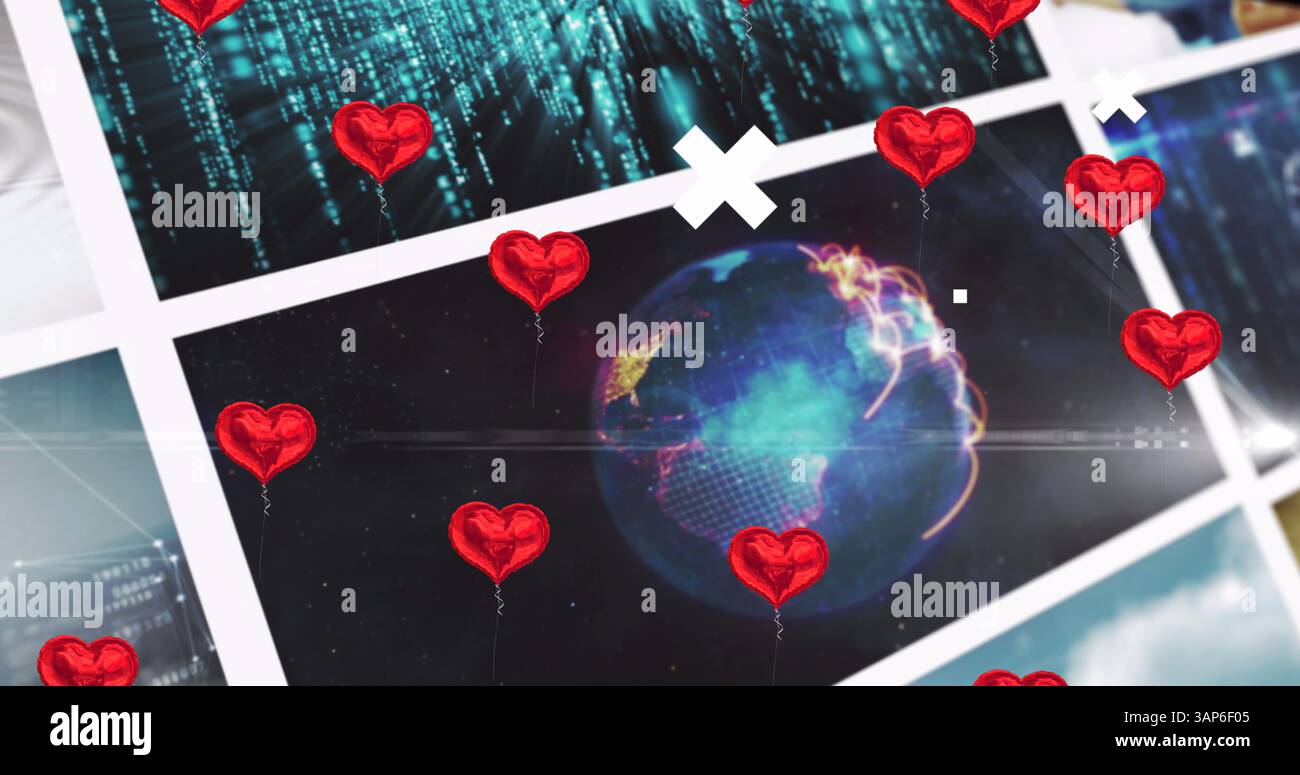 Image of hearts flying over screens Stock Photo - Alamy