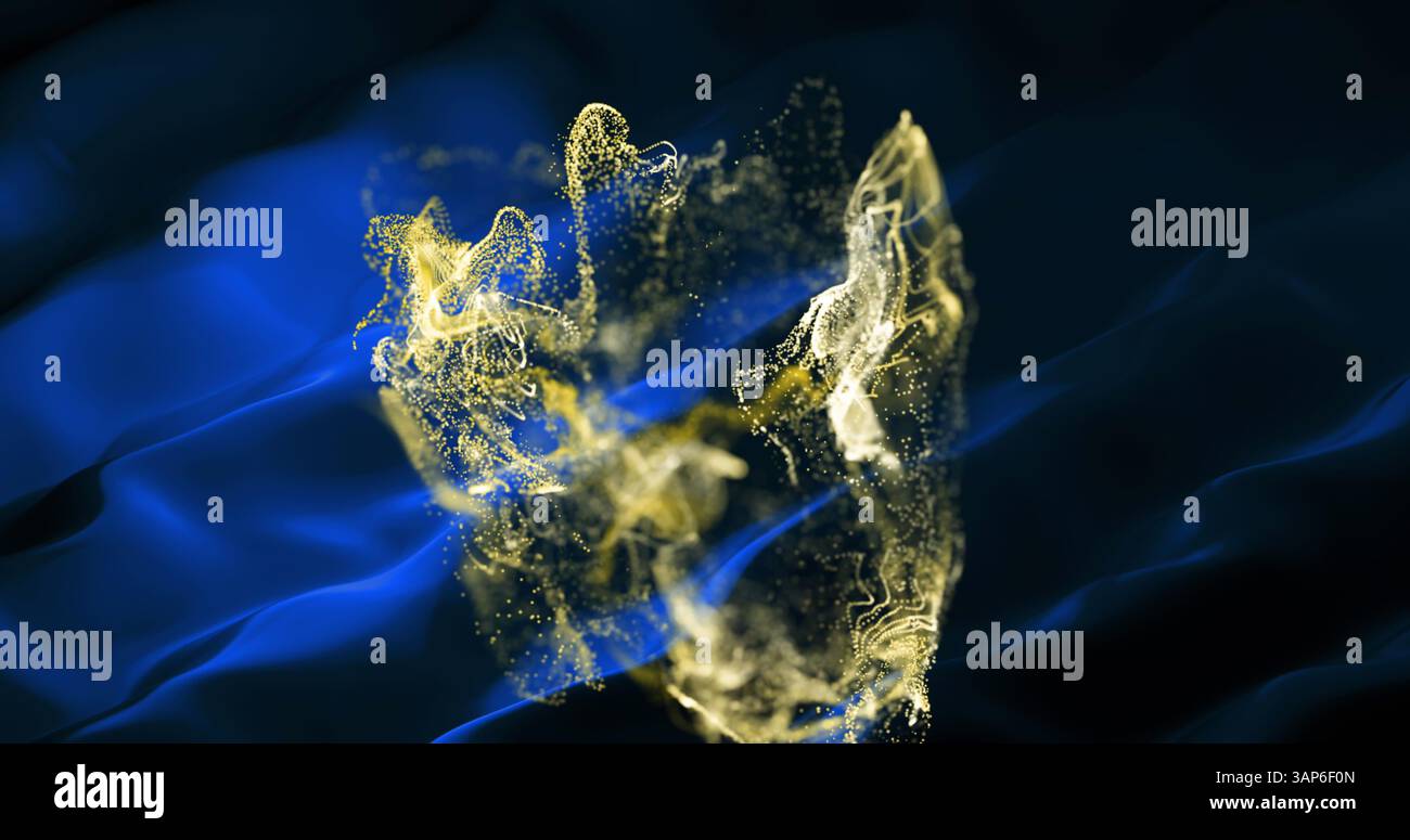 Image of moving glowing lights and waves over black background. color ...
