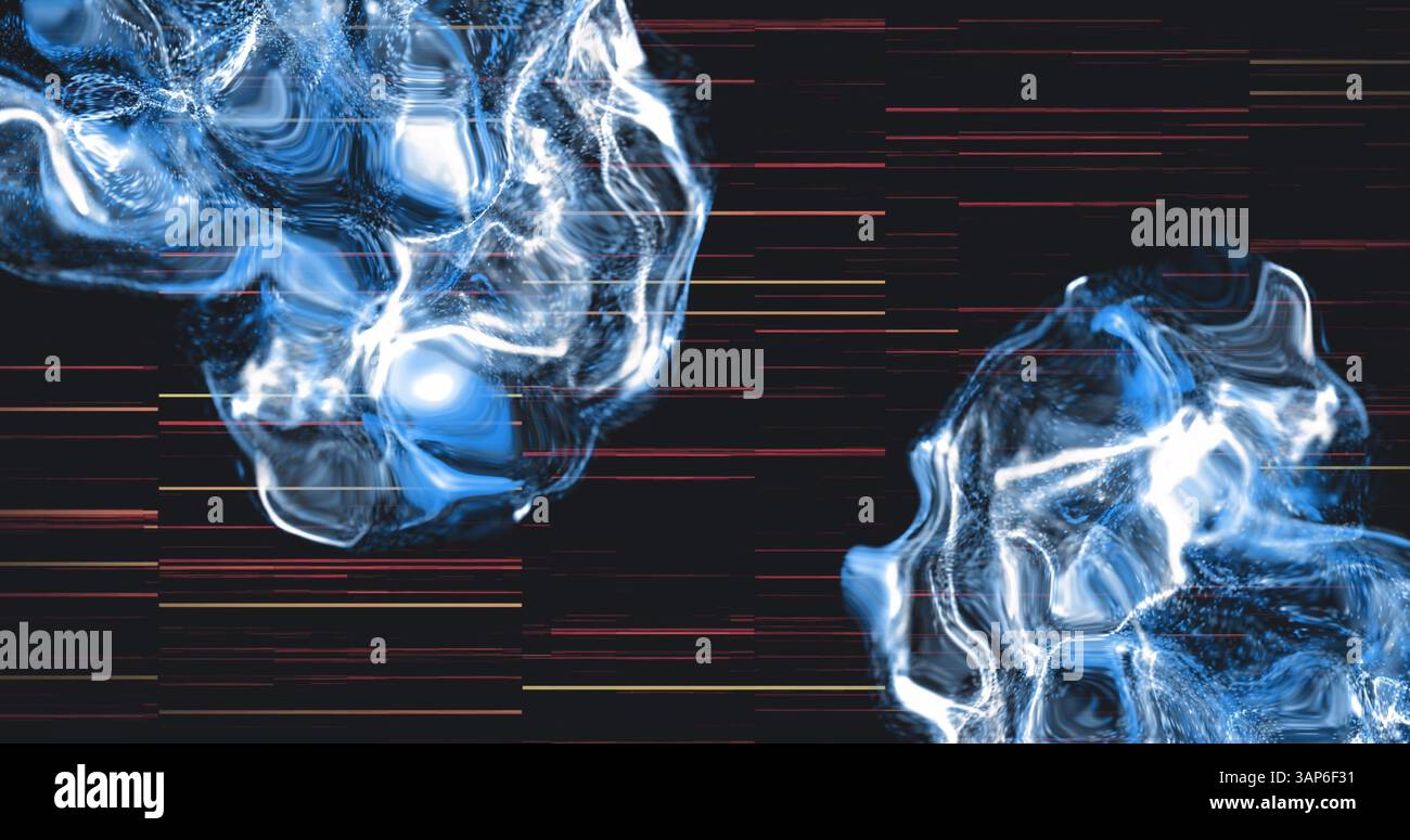 Image of moving glowing lights and waves over black background. color ...