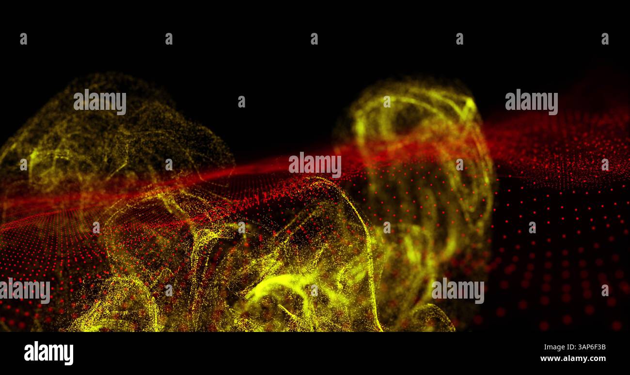 Image of moving glowing lights and waves over black background. color ...