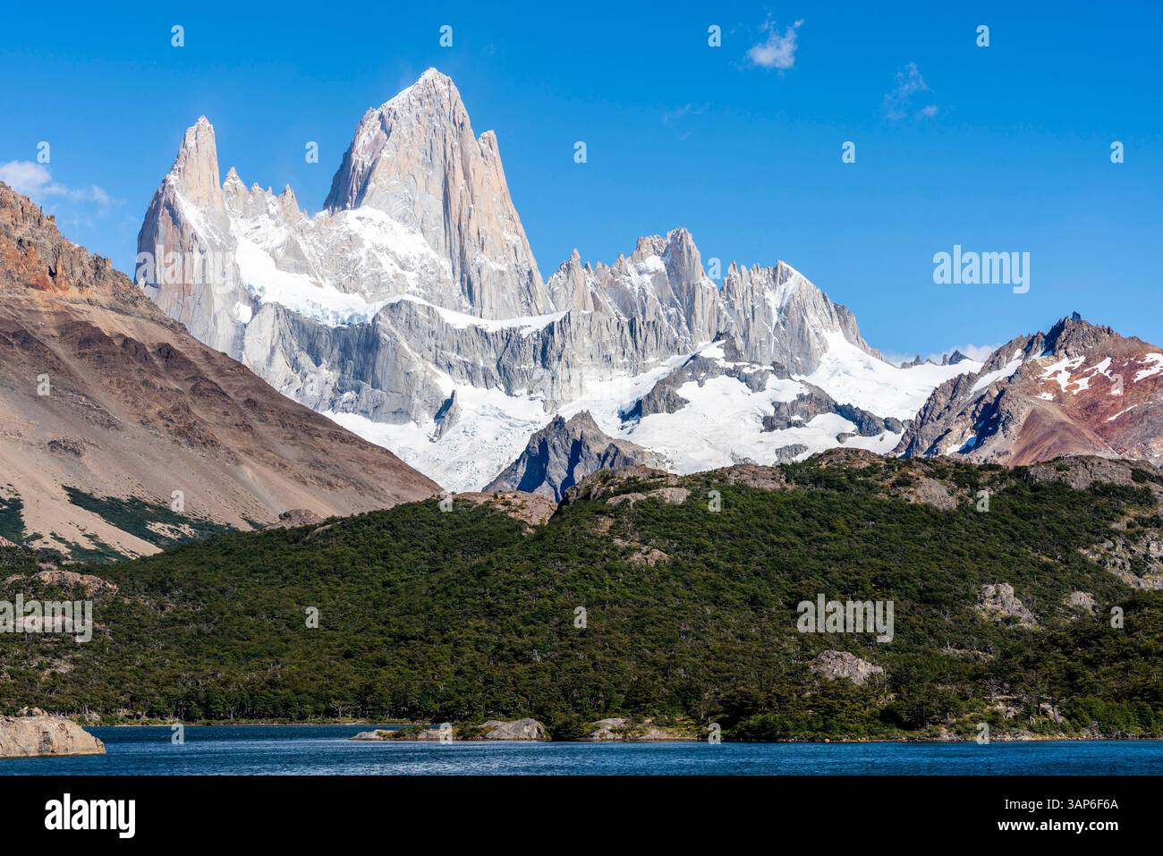 Mount Fitz Roy (Cerro Fitz Roy) and Lake Near The Village Of El Chalten ...