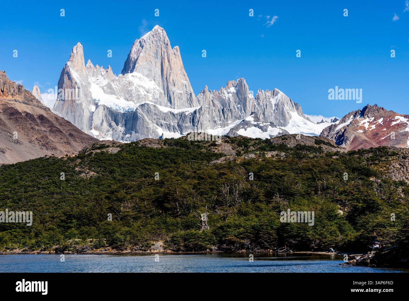 Mount Fitz Roy (Cerro Fitz Roy) and Lake Near The Village Of El Chalten ...