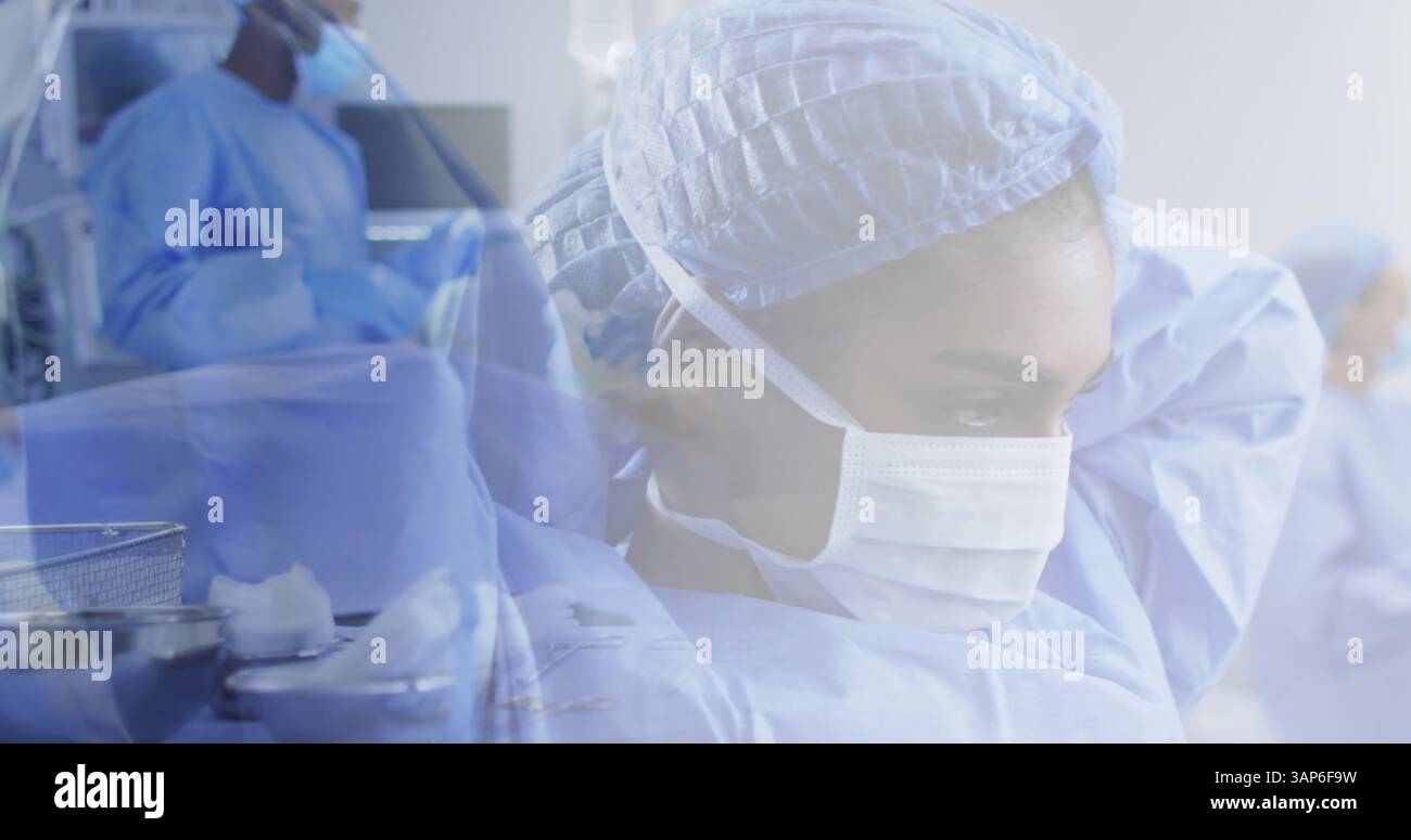 Composite of diverse male and female surgeon preparing for operating ...