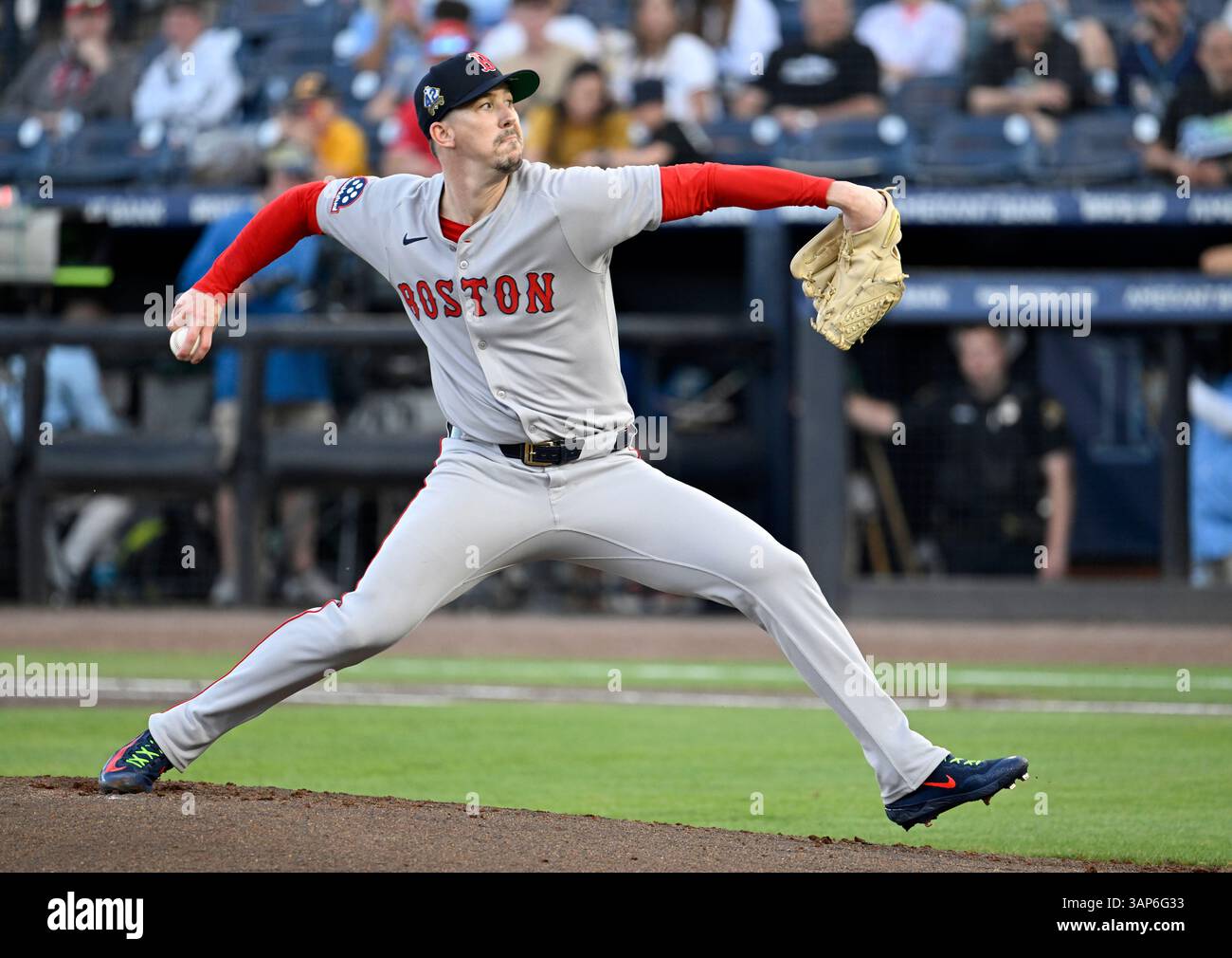 Boston Red Sox pitcher Walker Buehler (0) throws during the first ...