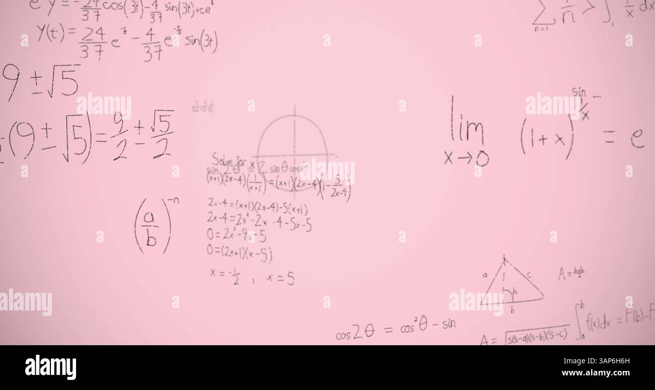 Image of mathematical equations over pink background Stock Photo - Alamy
