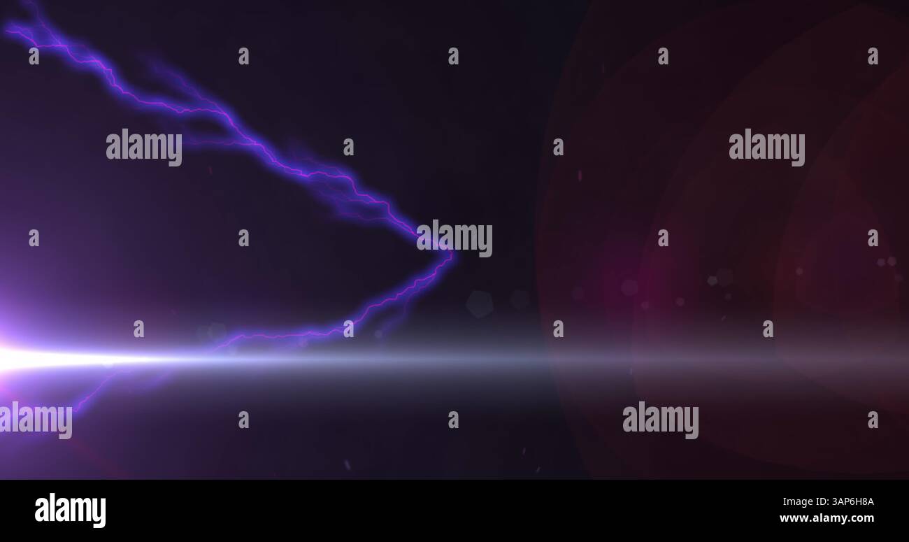 Image of glowing purple lightning flashes and white beam of light on ...