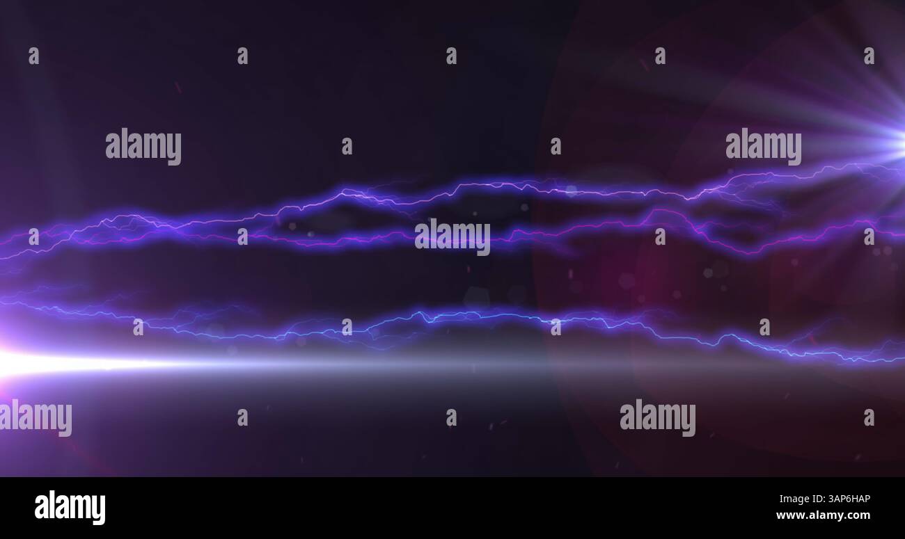 Image of glowing purple lightning flashes and white beam of light on dark background Stock Photo ...