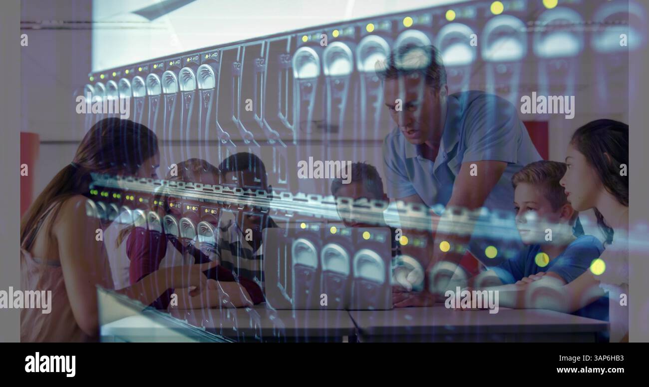Image of computer server over students and teacher Stock Photo - Alamy