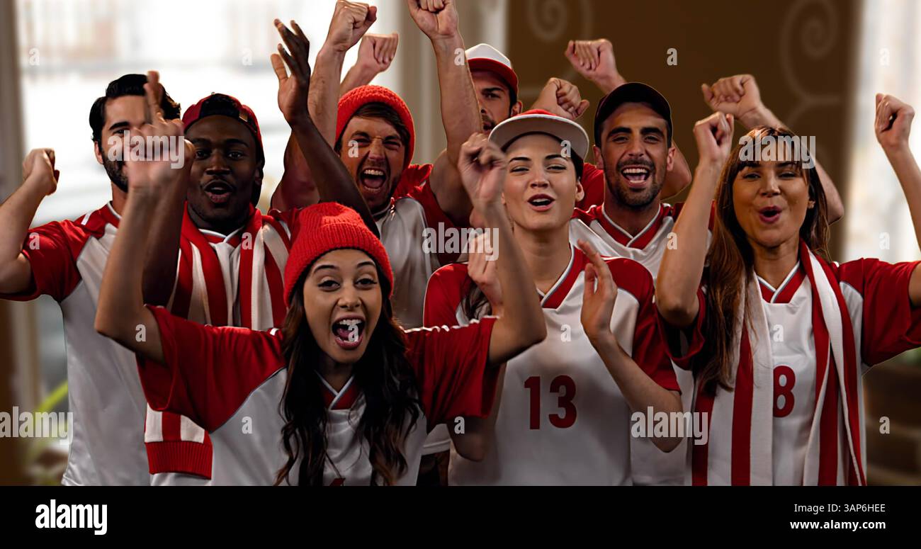 Image of happy group of sports fans Stock Photo - Alamy