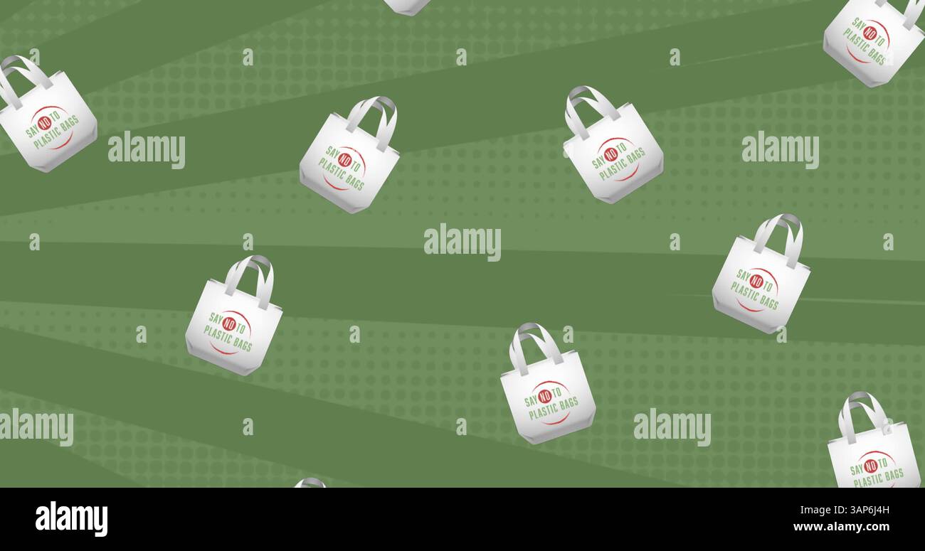 Image of reusable bags on spiral green background Stock Photo - Alamy