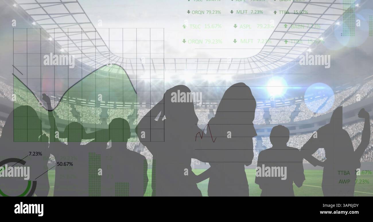 Image of graphs and data processing over fans at sports stadium Stock ...