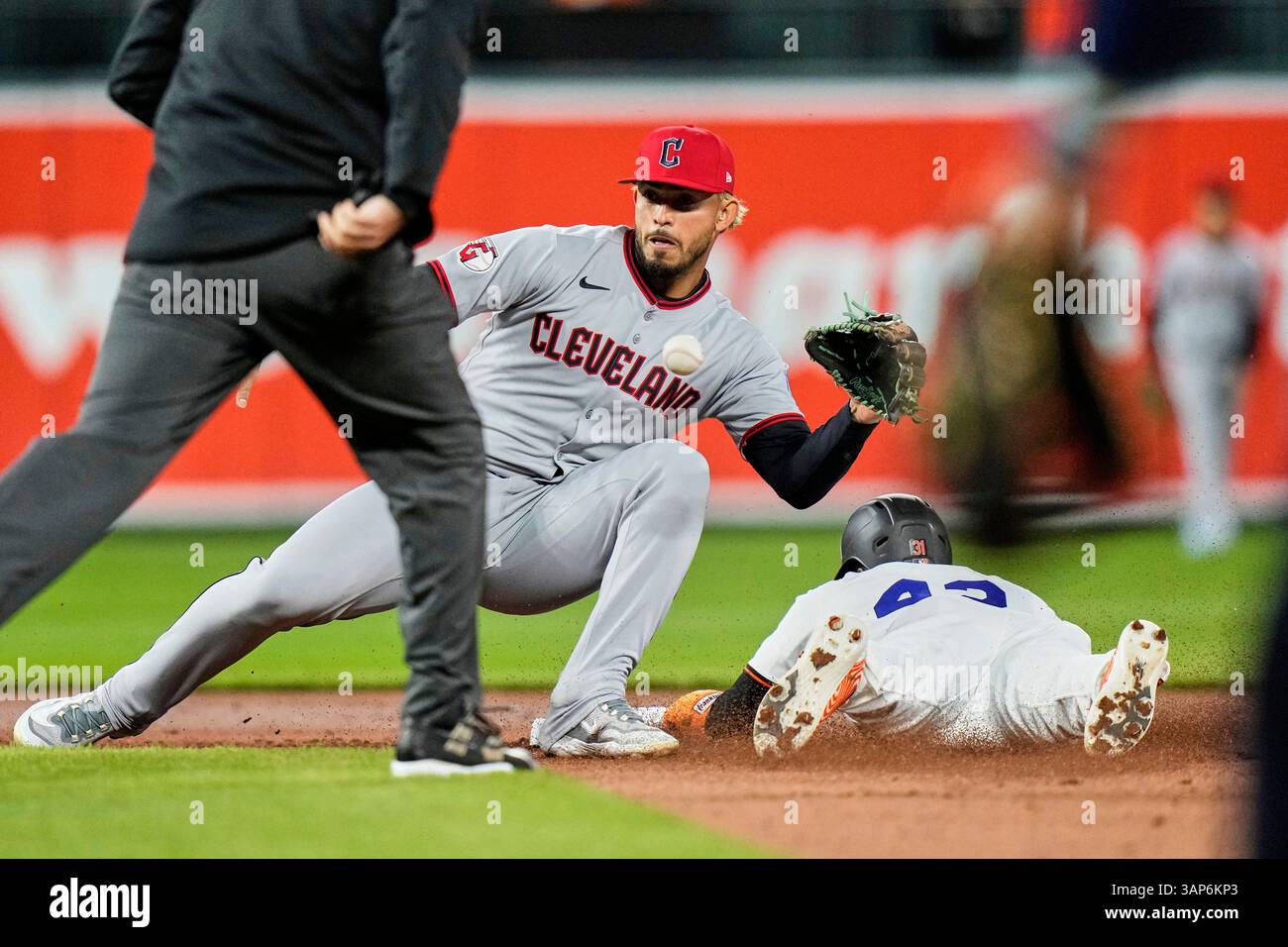 Baltimore Orioles' Cedric Mullins, right, steals second base in front ...