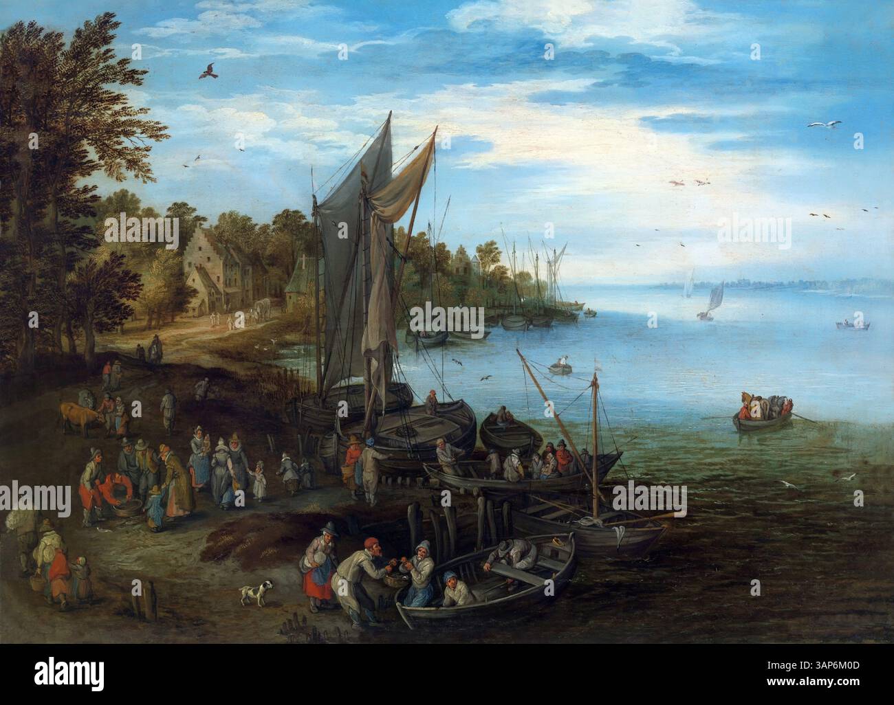Oil on copper painting the River Bank copy after Jan Brueghel, art ...