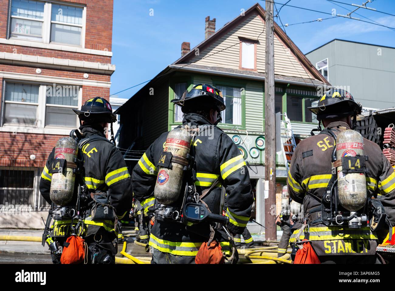 Seattle, USA. 15th Apr 2025. Mid-day the Seattle Fire Department at an ...
