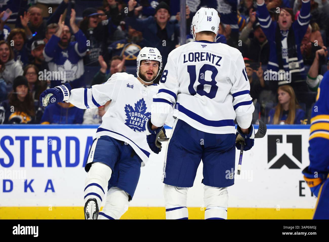 Toronto Maple Leafs center Steven Lorentz (18) celebrates his goal with ...