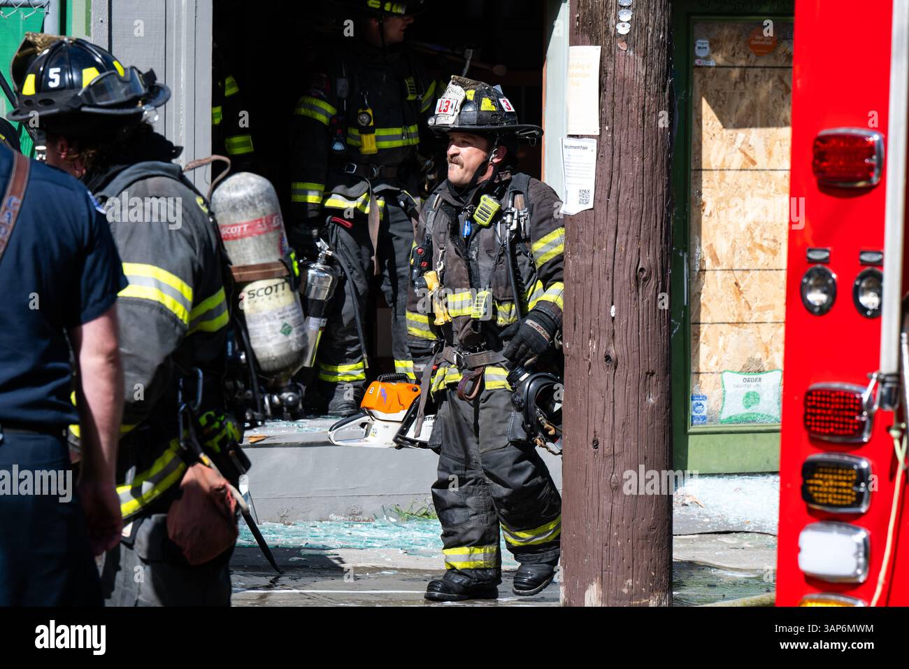 Seattle, USA. 15th Apr 2025. Mid-day the Seattle Fire Department at an ...