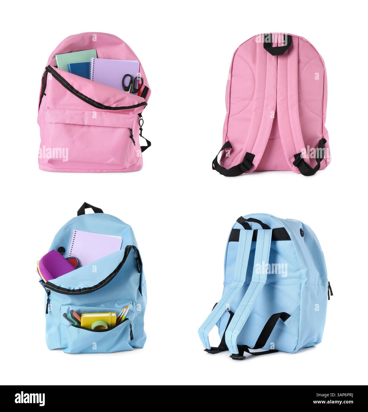 Different bright backpacks isolated on white, collage Stock Photo - Alamy