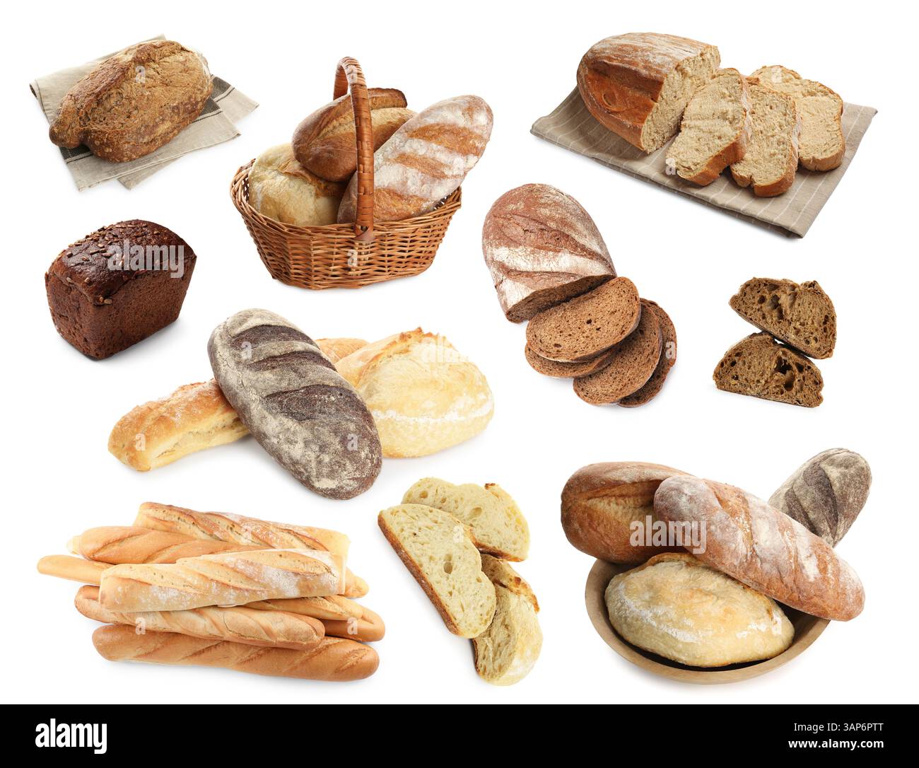 Different types of bread isolated on white, set Stock Photo - Alamy