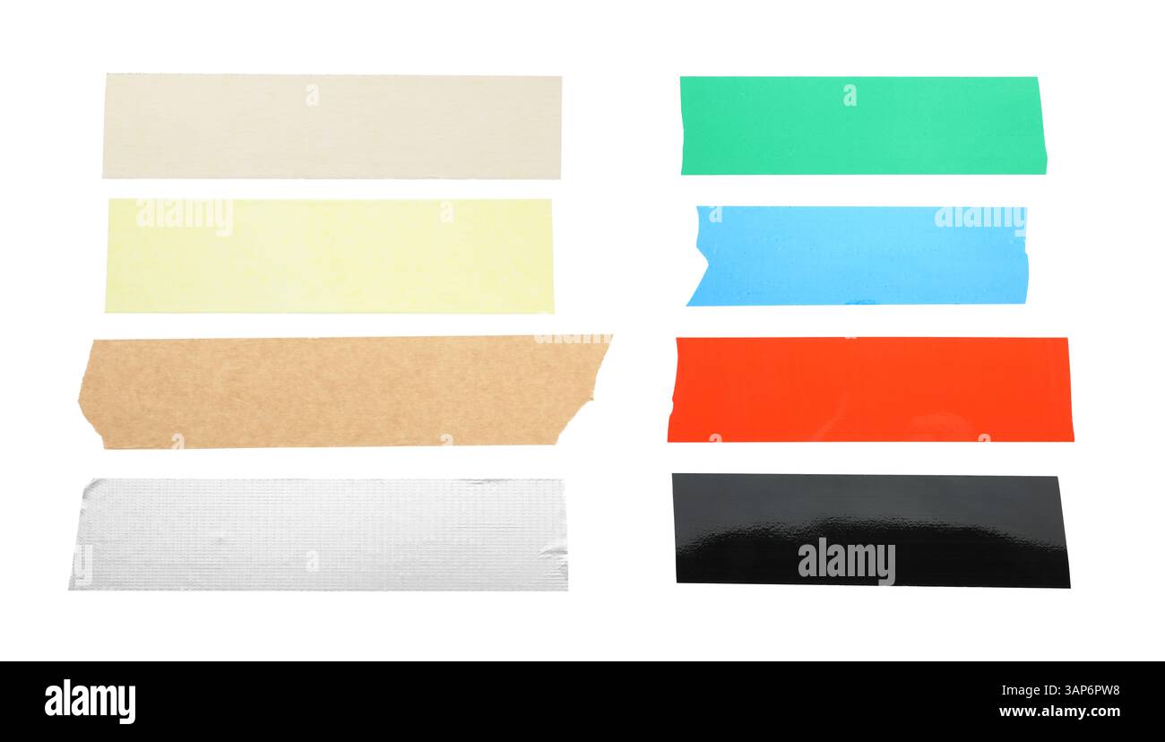 Pieces of different adhesive tapes isolated on white, set Stock Photo ...
