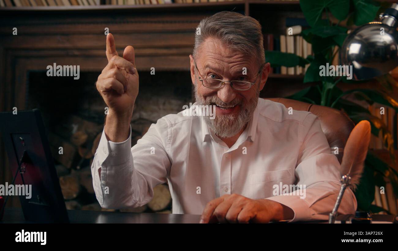 Old Caucasian man male business businessman thinking solution think new ...