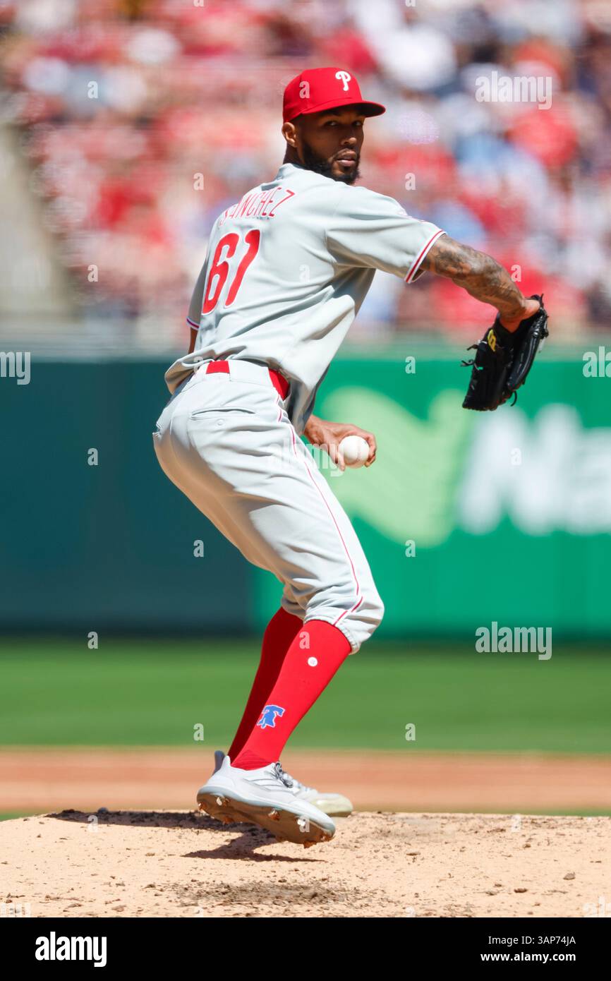 Cristopher Sanchez #61 of the Philadelphia Phillies throws a pitch ...