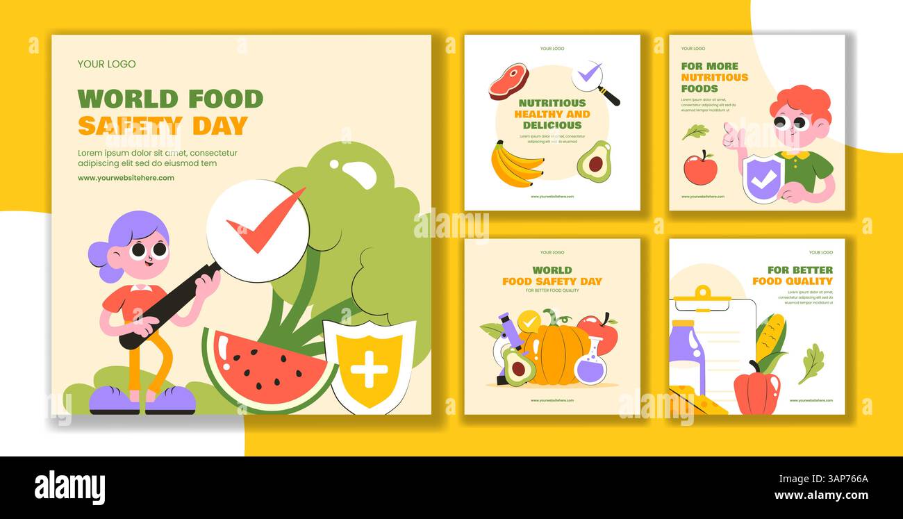 World Food Safety Day Awareness Campaign Flat Cartoon Social Media Post ...