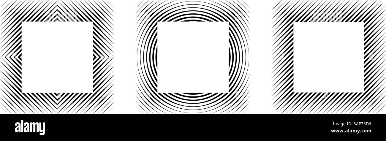 Black linear square frame set. Striped geometric minimalist border collection Thin overlap line ...