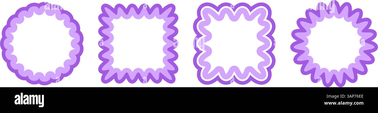 Cute Frill Pattern Frame Set Purple Scalloped Circle And Square Border Collection Soft Wavy