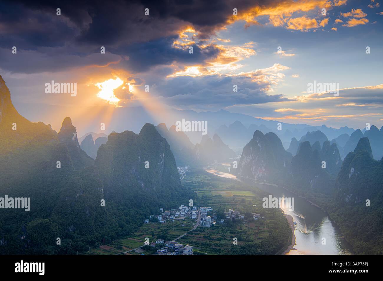 Sunrise Landscape of Guilin , Li River and Karst mountains called ...