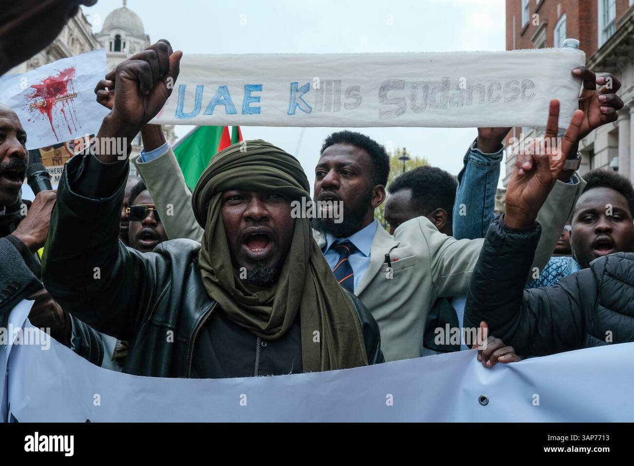London, UK. 15th April, 2025. The Sudanese diaspora gathered outside ...