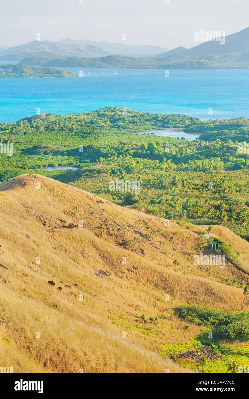 Nacula island and Nanuya Lailai Island, top view, Yasawa islands, Fiji ...