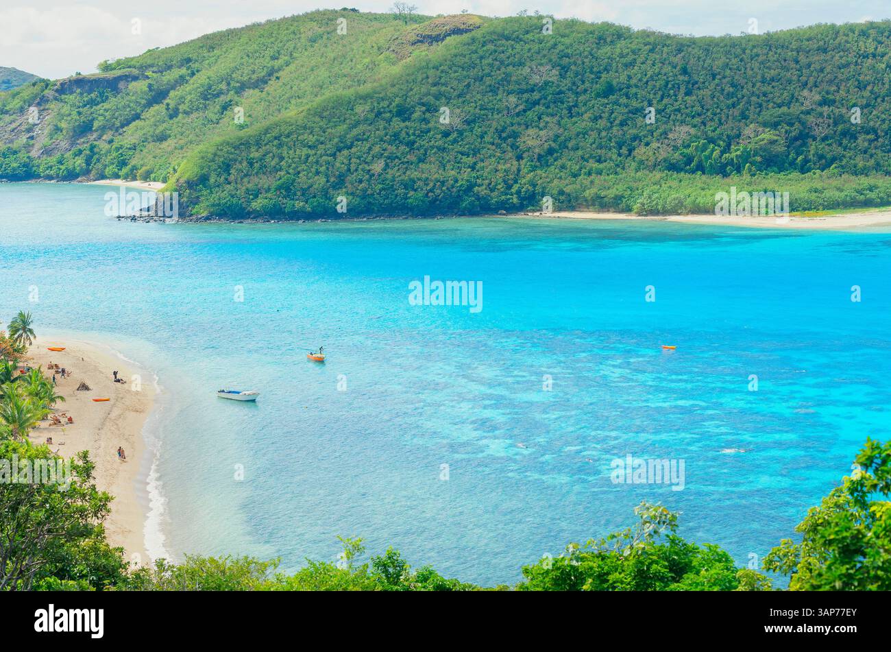 Drawaqa Island and Nanuya Balavu Island, top view, Yasawa islands, Fiji ...