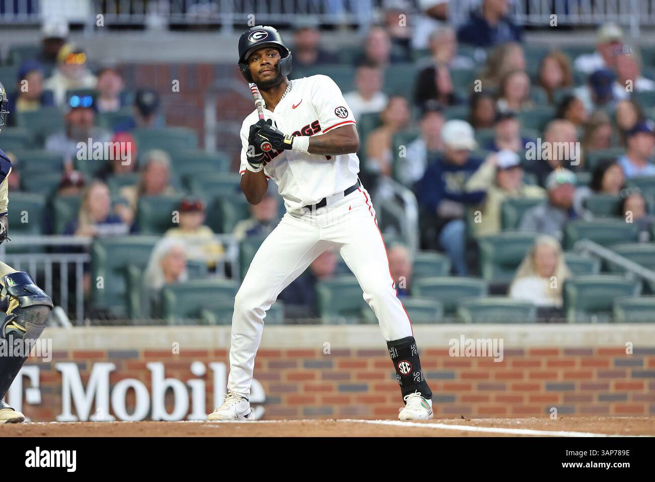 ATLANTA, GA - APRIL 15: Infielder Tre Phelps #1 of the Georgia Bulldogs ...