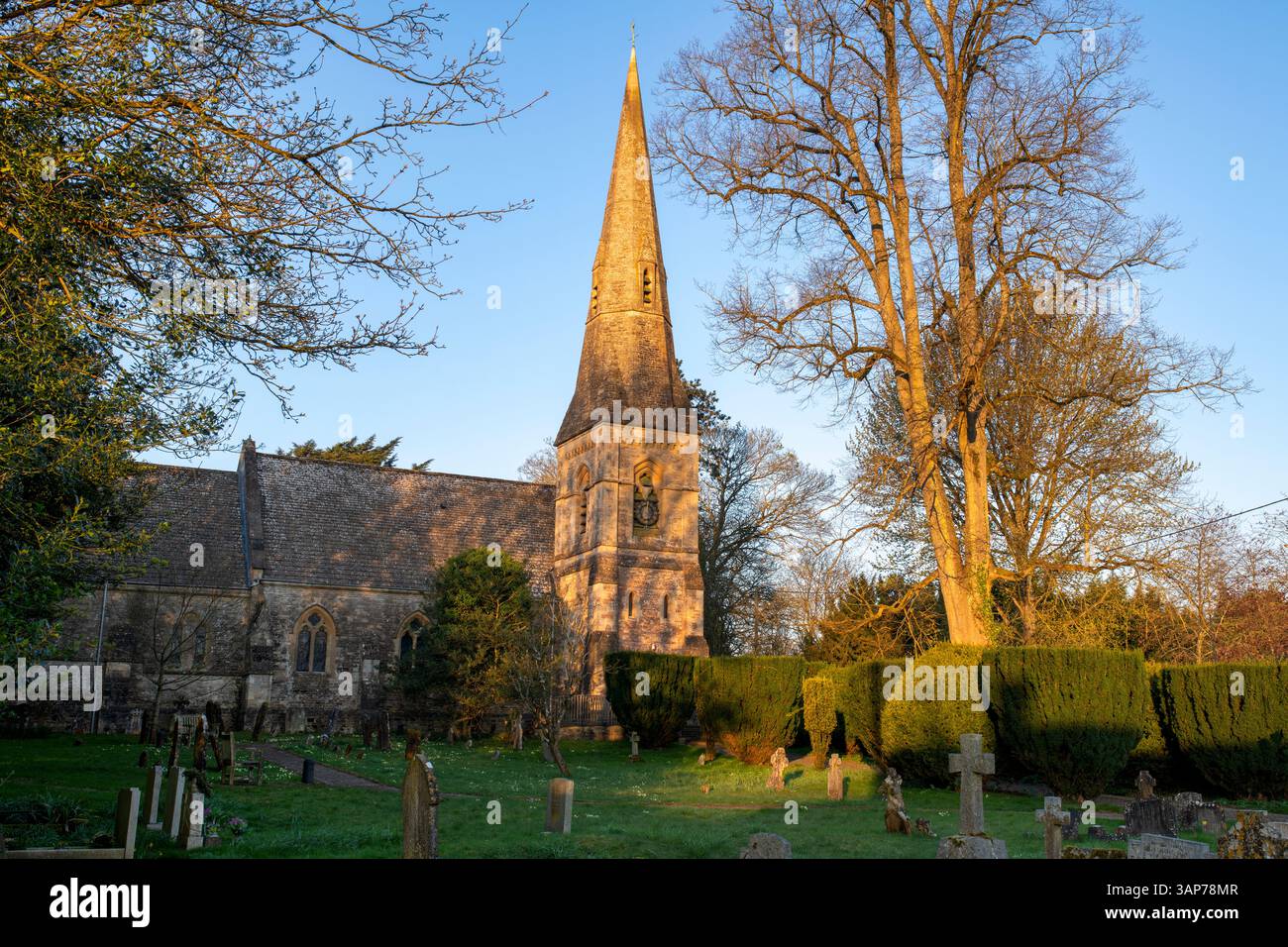 St James's Church in the early spring morning. Ramsden, Cotswolds ...