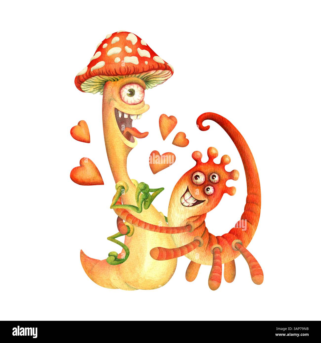 Tender hugs of monsters. Cool tailed monsters hugging. Romantic ...