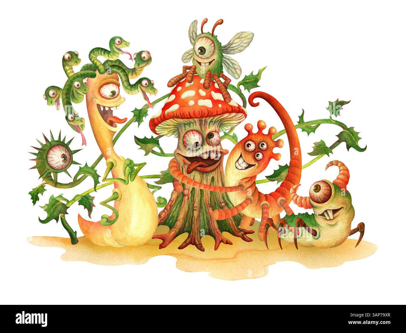 Monster Friendship. Hand drawn fictional weirdos. Watercolor ...