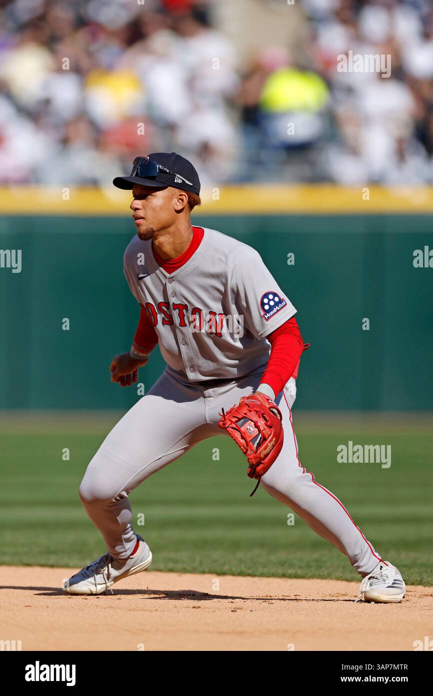 CHICAGO, IL - APRIL 12: Boston Red Sox second baseman Kristian Campbell ...