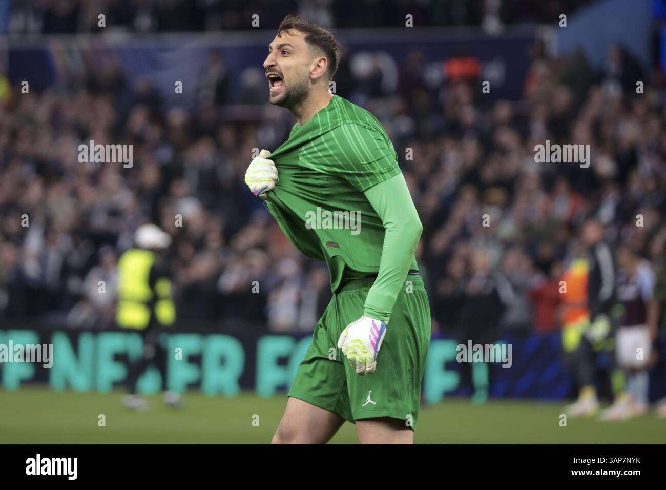 PSG goalkeeper Gianluigi Donnarumma celebrates following the UEFA ...