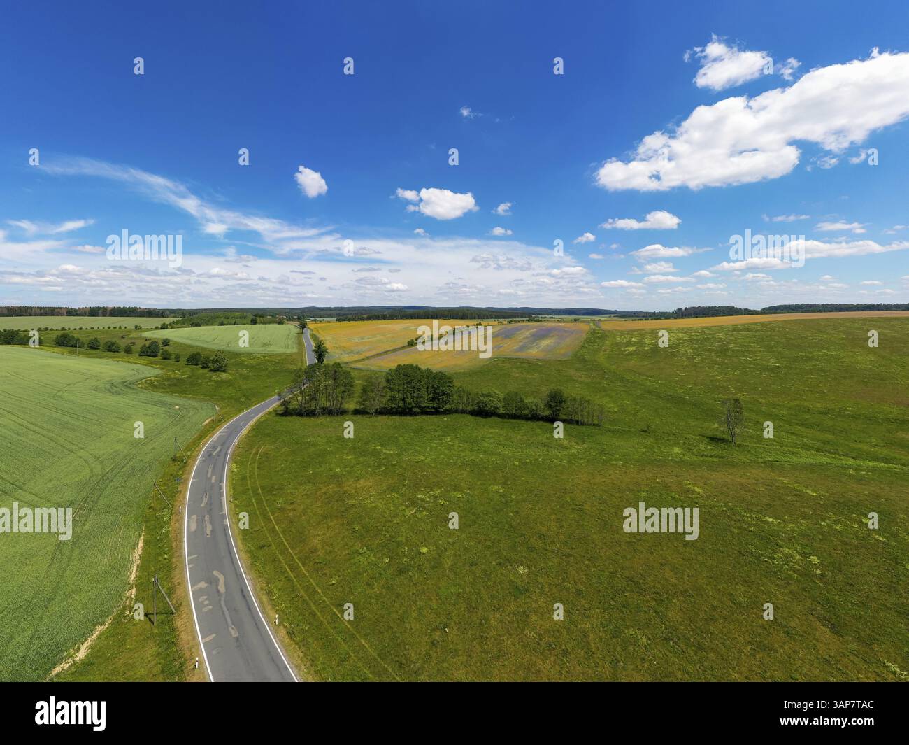 Aerial view of flowering meadows and fields Stock Photo - Alamy