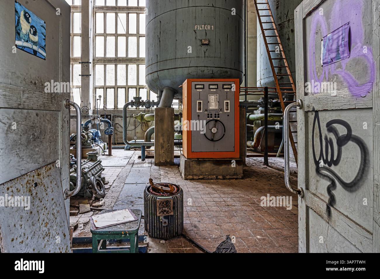 Waterworks machine hall Lost Places Stock Photo - Alamy