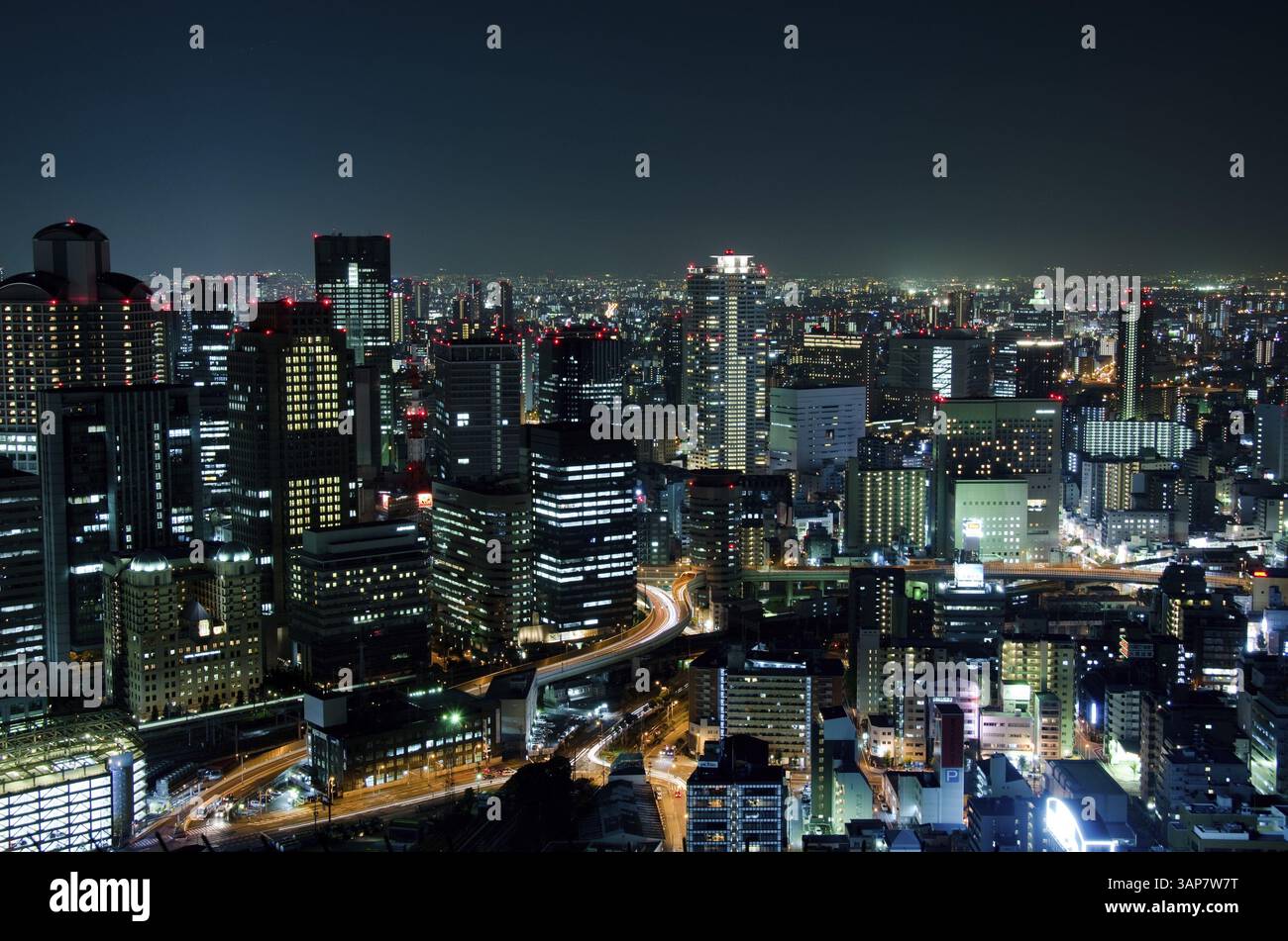 Skyline of Osaka City in Japan at night with lots of lights, Osaka, Japan, Asia Stock Photo - Alamy