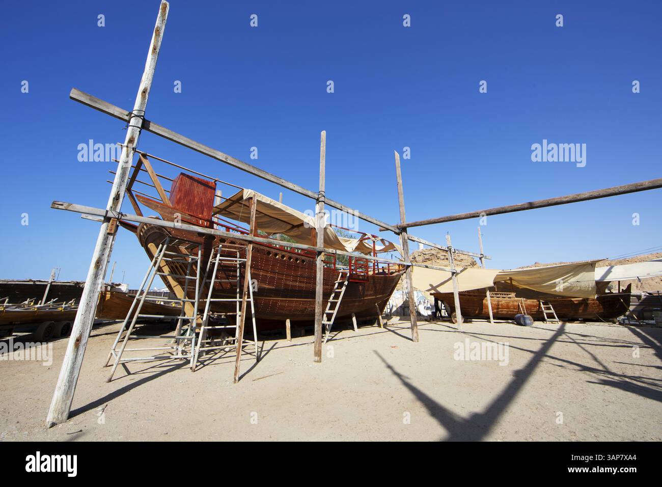 Dhow in a shipyard in Sur, province of Janub ash-Sharqiyya, Oman, Asia ...