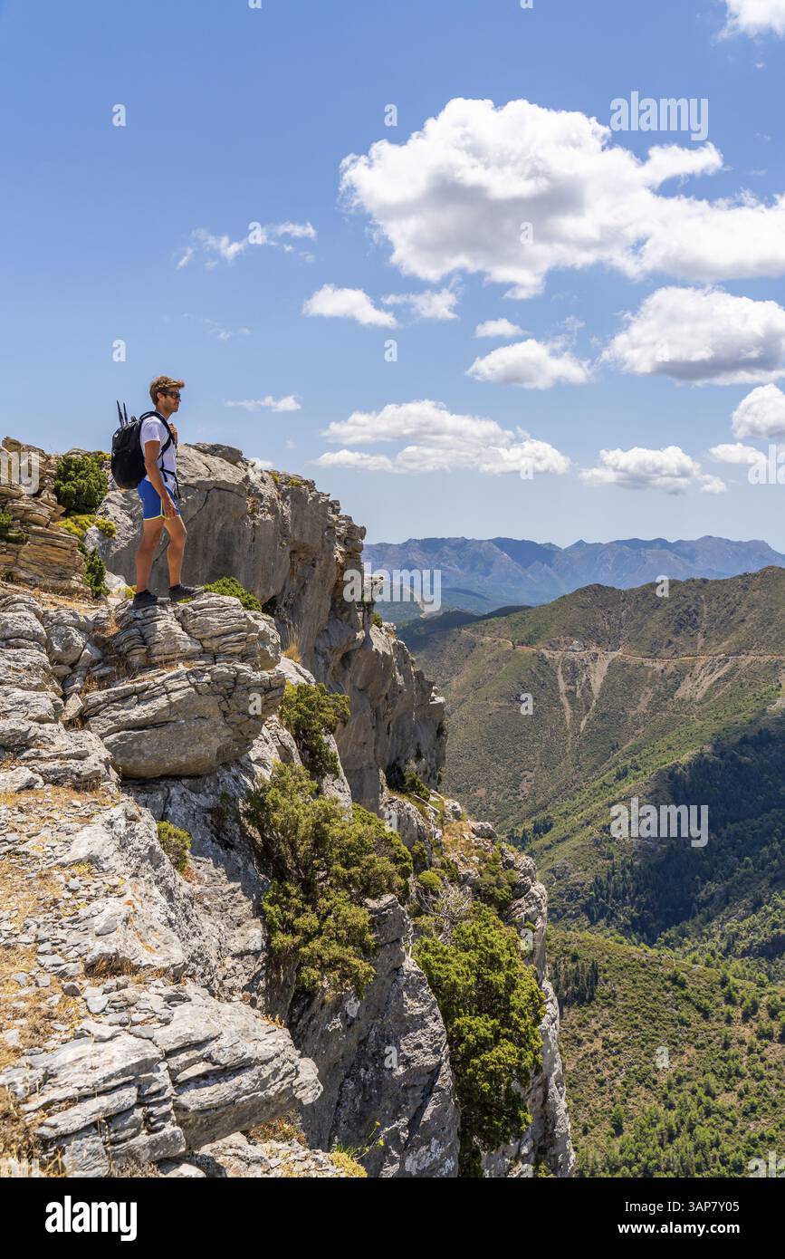 Hikers at the Tajo de la Caina and Mirador Luis Ceballos, Sierra de las ...