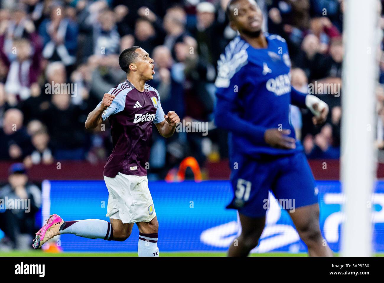 Aston Villa midfielder Youri Tielemans (8) celebrates his goal 1-2 ...