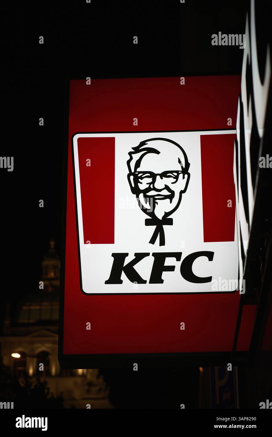 Illuminated advert for the restaurant chain KFC, Kentucky Fried Chicken ...