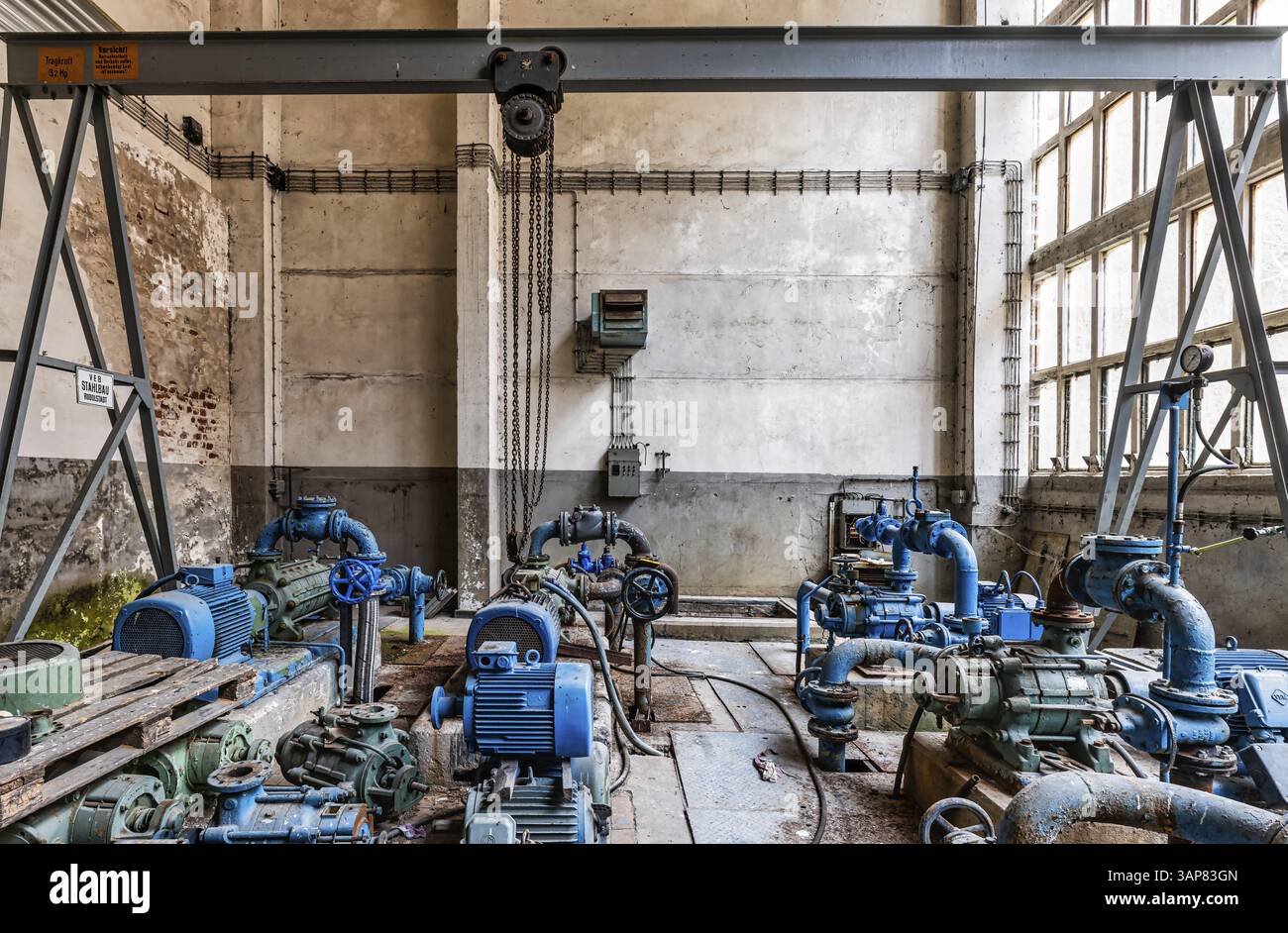 Waterworks machine hall Lost Places Stock Photo - Alamy
