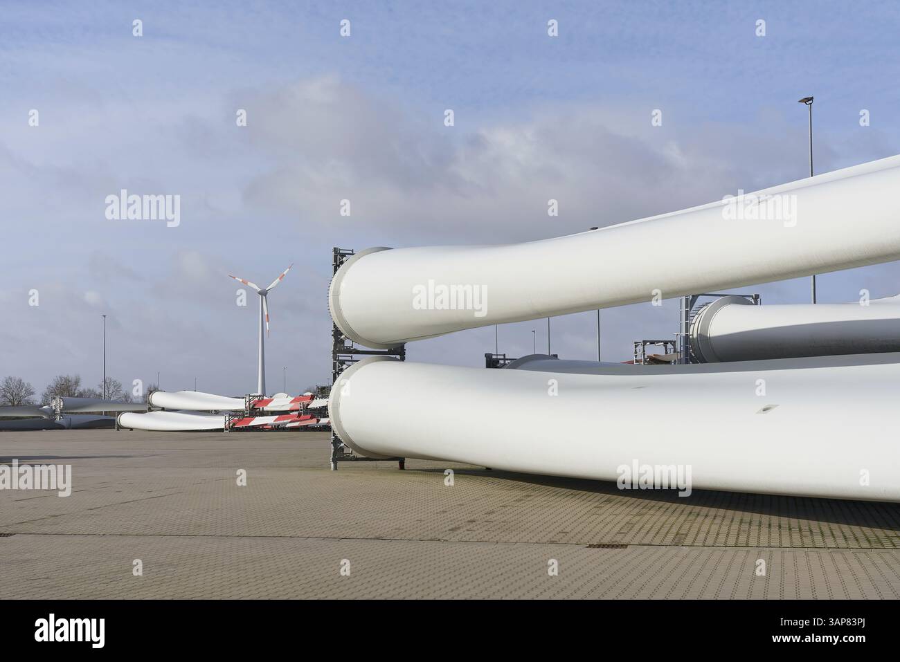 Storage area for wind turbine rotor blades in an industrial estate in ...