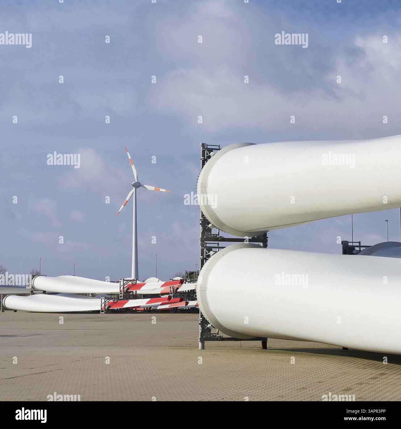 Storage area for wind turbine rotor blades in an industrial estate in ...