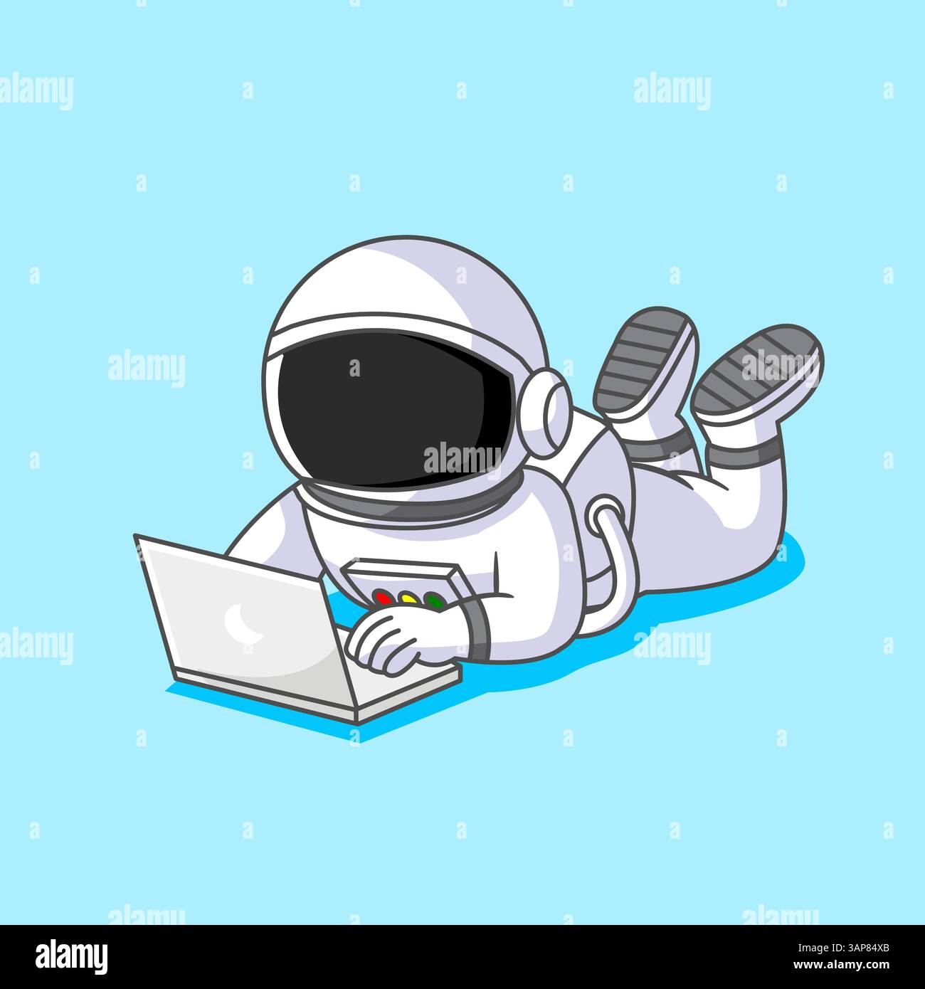 Cute Astronaut Lying Down Pose Working on Laptop Vector Illustration Cartoon Design Stock Vector ...